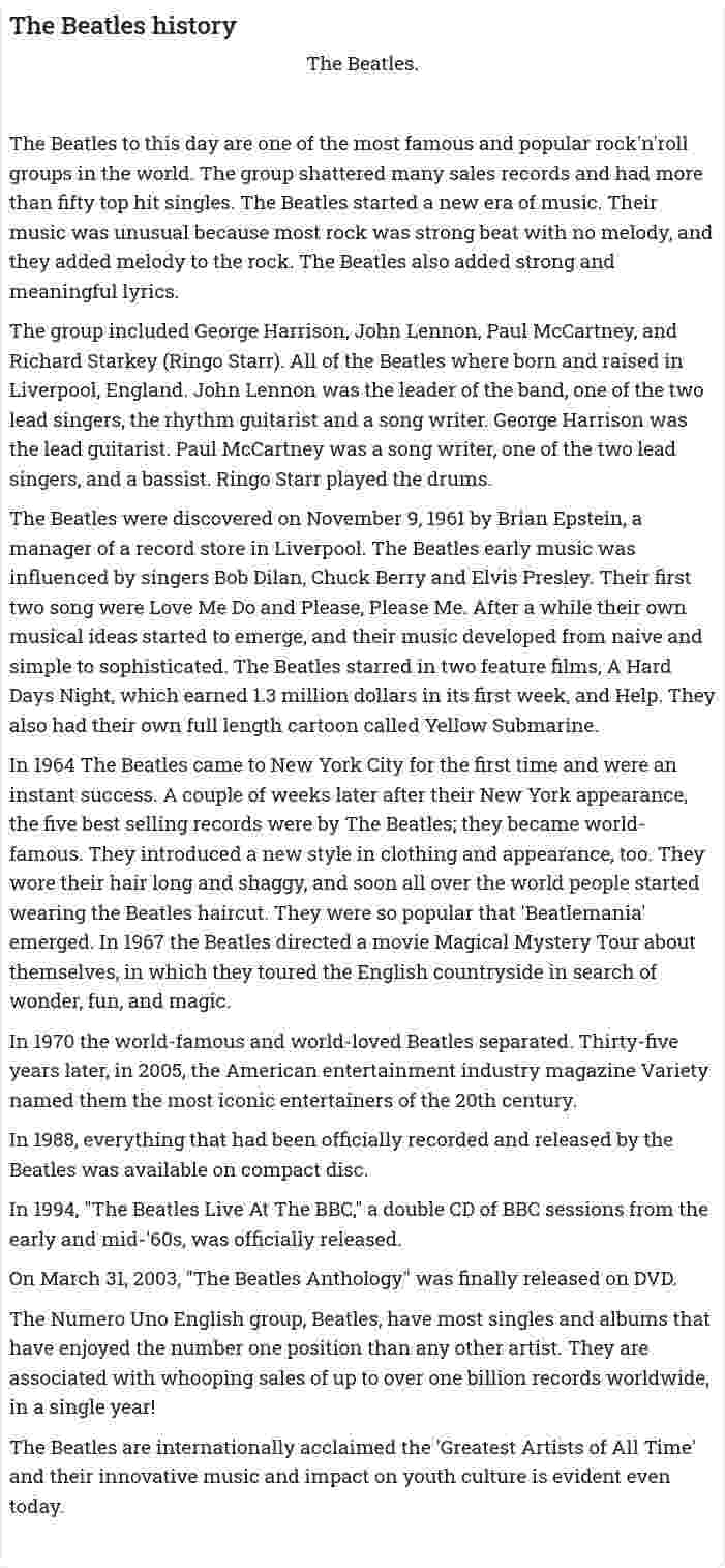 The Beatles history 📙 Реферат → 🆔 11826